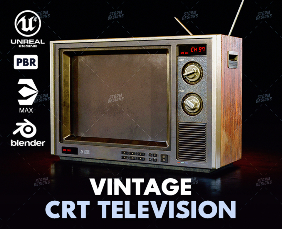Vintage CRT Television Prop Low Poly PBR UE Textures