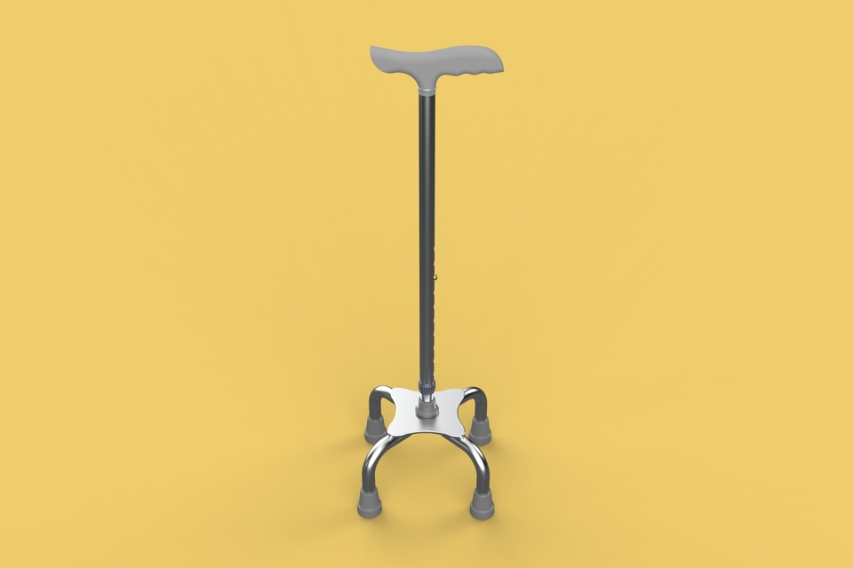 QUADRIPOD WALKING AID ELDERLY STICK CANE POLE QUAD FOOT 4 LEG