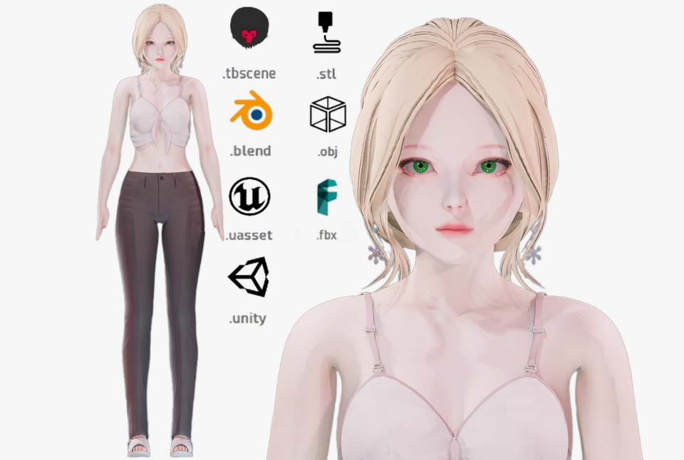 Casual clothes 0018 - Rig - Unreal - Unity - Blender - Animated - Realistic Female Character