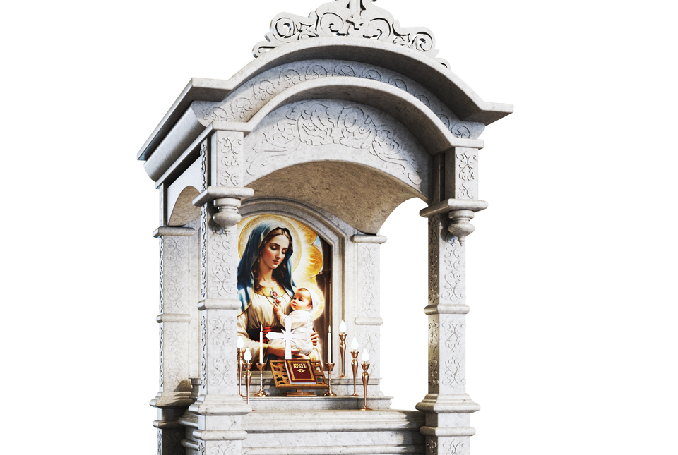 Church interior altar stage Bible