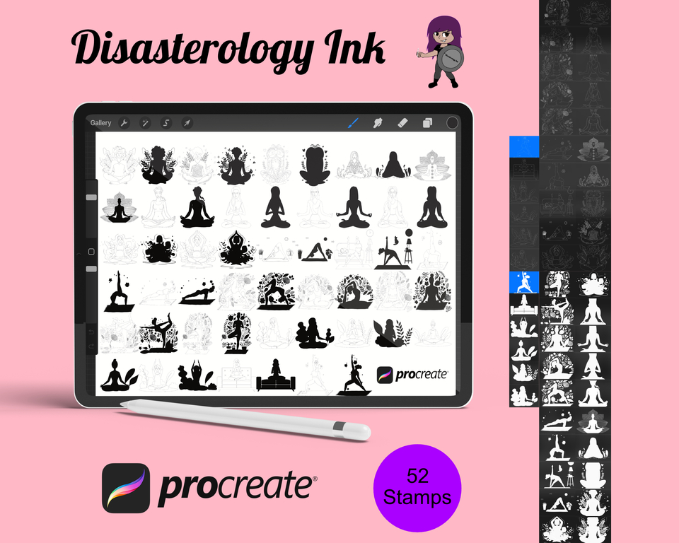 Yoga Fitness Poses Outlines & Silhouettes Set 1 Procreate Brush Stamps ...