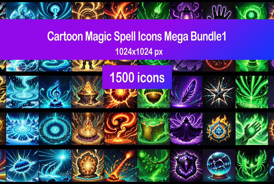 Cartoon Magic Spell Icons Mega Bundle1