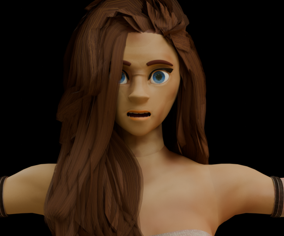 Female Blender Character with low poly hair cards - Tura