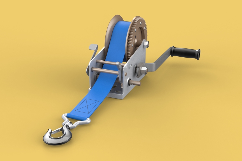 MANUAL ROTARY HAND CRANK WINCH HOIST BELT WEBBING STRAP CRANE