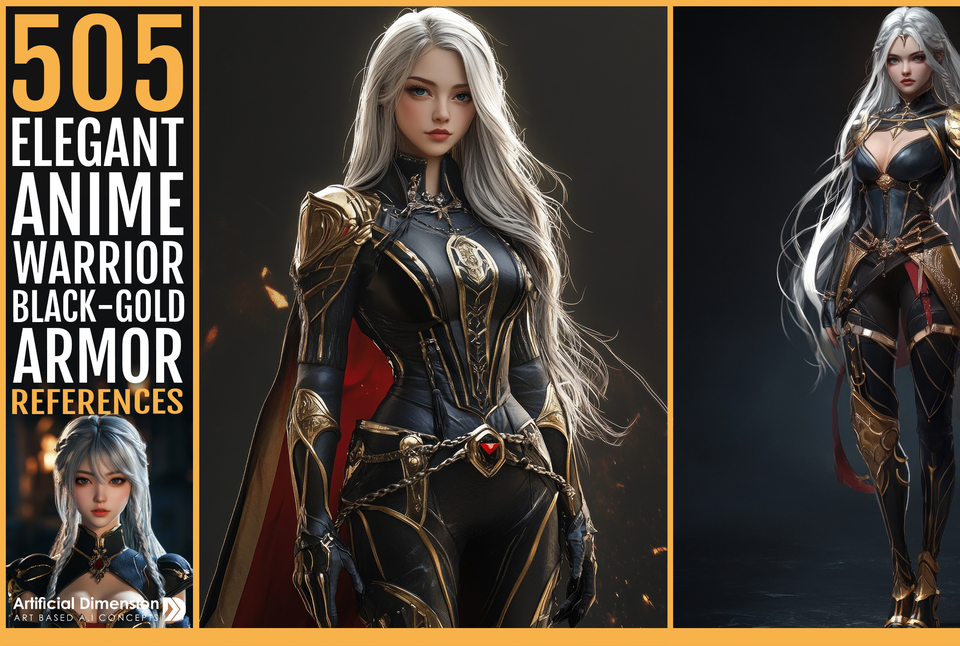 505 Elegant Anime Warrior in Black-Gold Armor