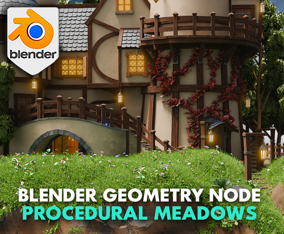 3DT Meadow Grass & Flowers Generator – Blender Geometry Nodes Procedural