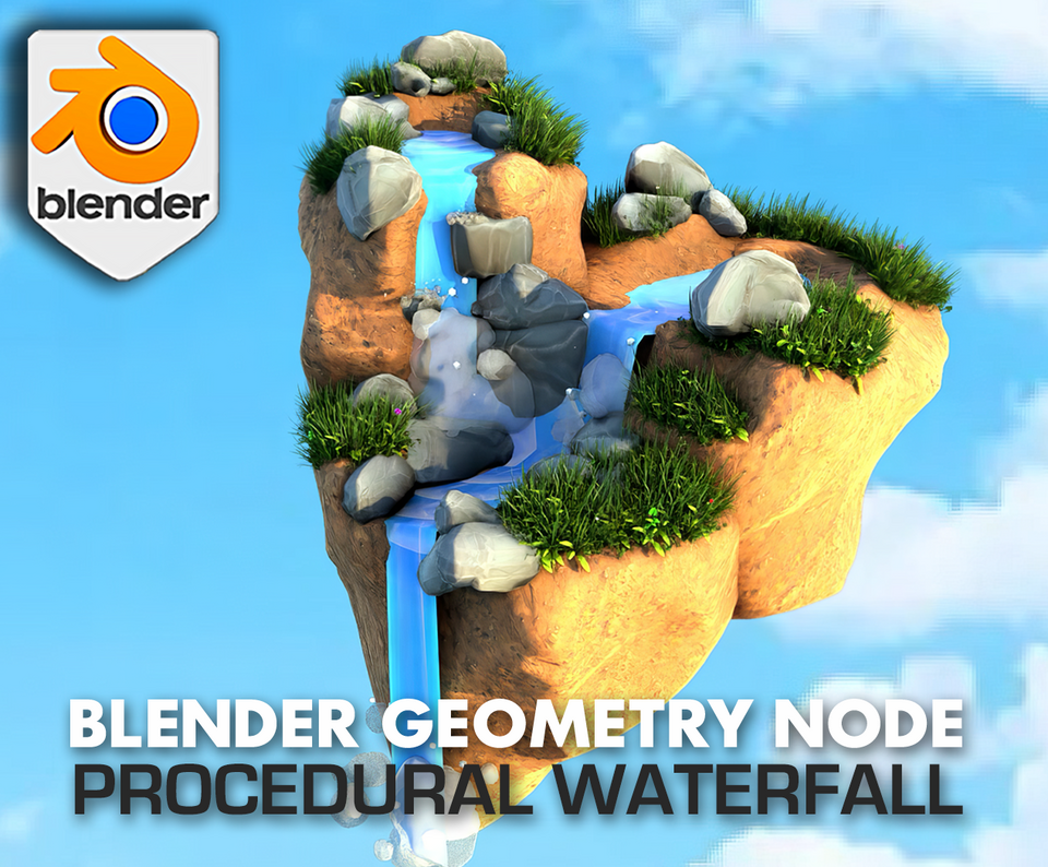 3DT Stylized Waterfall – Blender Geometry Nodes Procedural