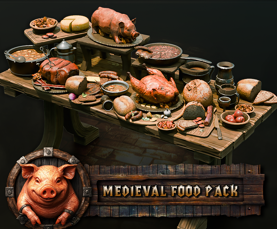 3DT Modular Medieval Food – Stylized Feast Prop Pack