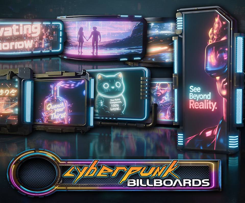 3DT Cyberpunk Billboards – Stylized Neon Sign Pack
