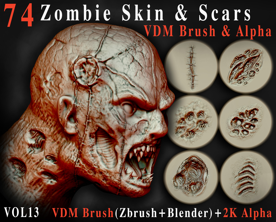 74 Zombie Skin & Scars VDM Brush & Alpha – Vol 13