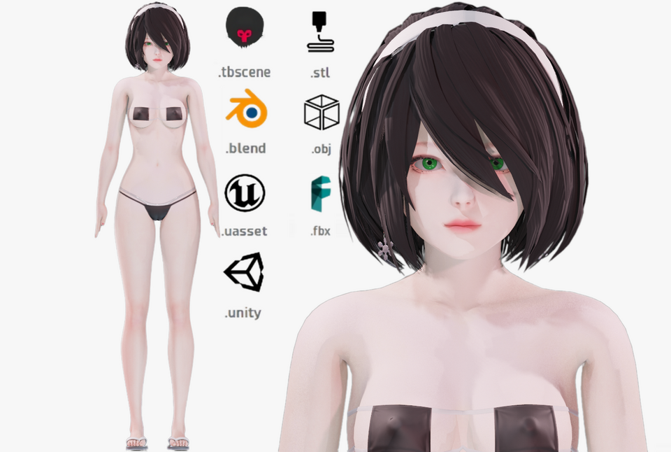 Bikini clothes 0021 - Rig - Unreal - Unity - Blender - Animated - Realistic Female Character