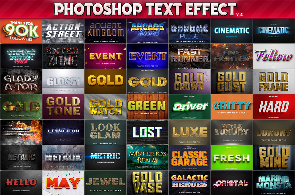 100 Premium Photoshop Text Effects PSD, 3D Layer styles