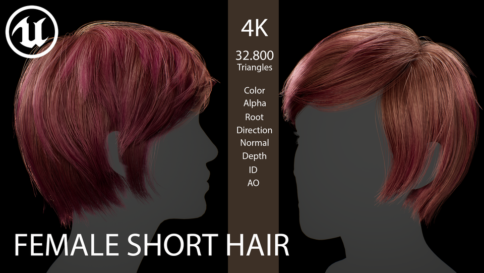 Game ready female Short hairstyle - real time hair cards