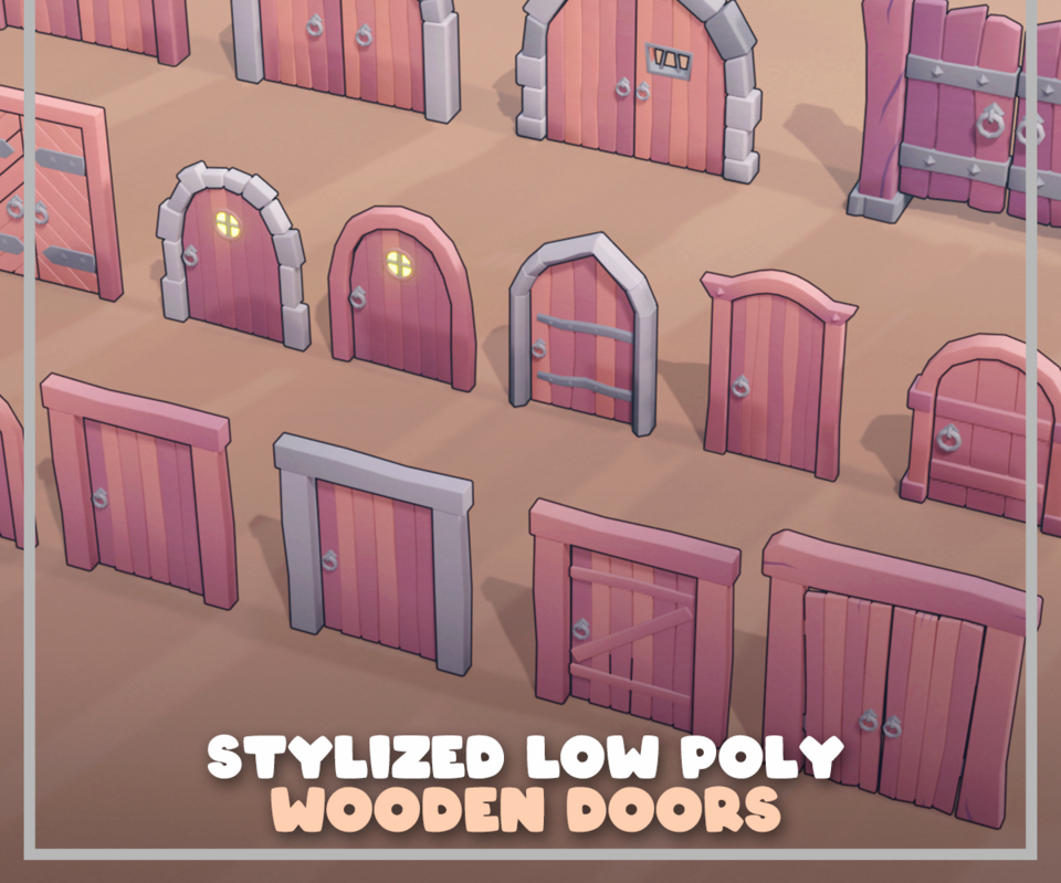 Stylized Low Poly Wooden Doors 01