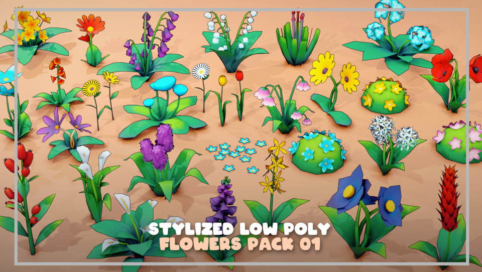 Stylized Low Poly Flowers Pack 01