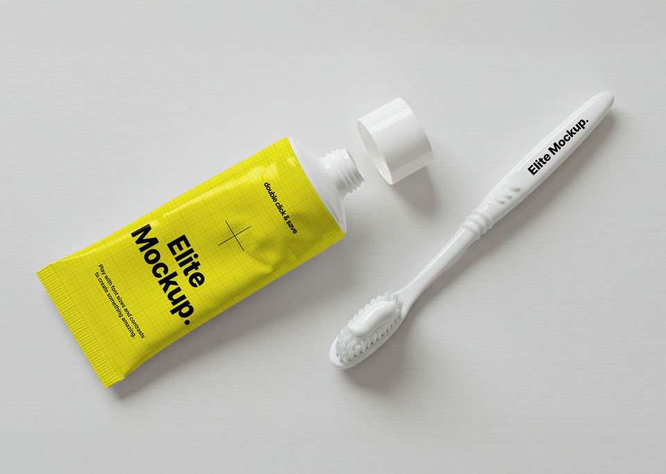 Toothpaste Tube Toothbrush Mockup PSD Template — Packaging Design Oral Care