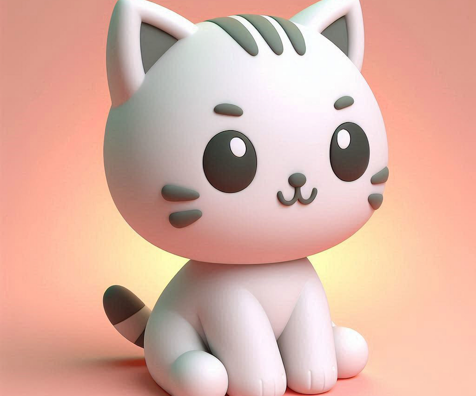 Cute Cat 3D Model Optimized for 3D Print Digital