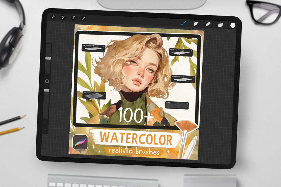 100 Realistic Watercolor Brushes for Procreate – Paper and Canvas ...