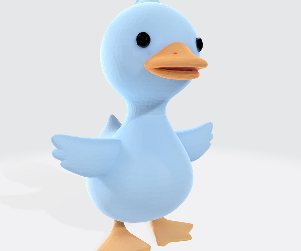 Cartoon Blue Duck 3D Model – Rigged for Animation, Games, and 3D Printing