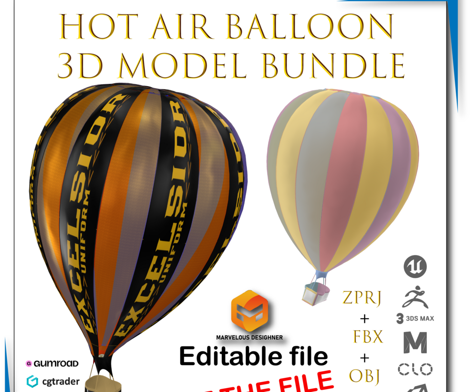 Air Balloon 3D Model Bundle (ZPRJ + FBX + OBJ) – Editable & Printable