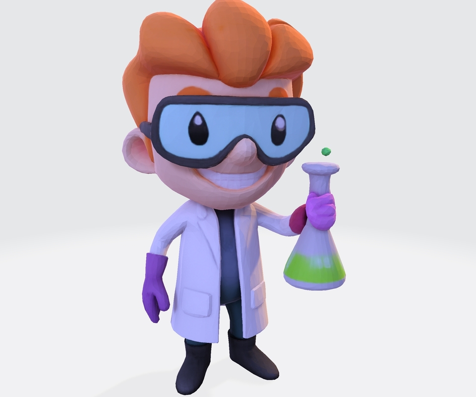 Low-Poly Cartoon Scientist 3D Model: Print Ready Figurine with Lab ...