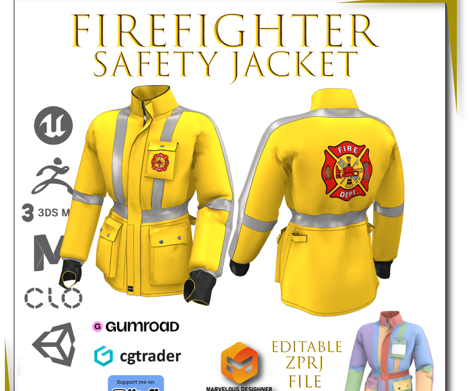 Firefighter Safety Jacket Editable ZPRJ 3D File 3D model