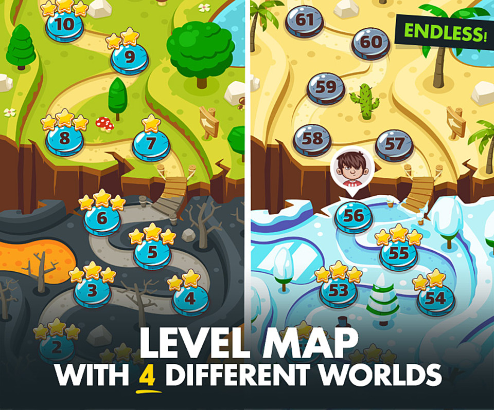 Game Level Map with 4 Different Worlds