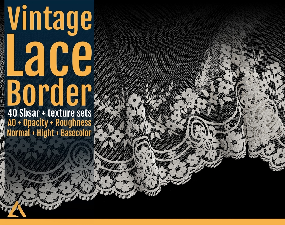 40 Vintage Lace Border Materials (SBSAR + Textures) - VOL.1