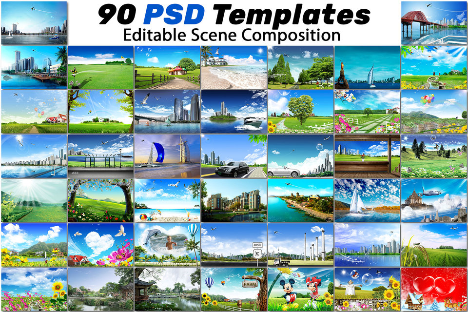 92 Editable PSD Scene Composition Templates Mega Collection ...