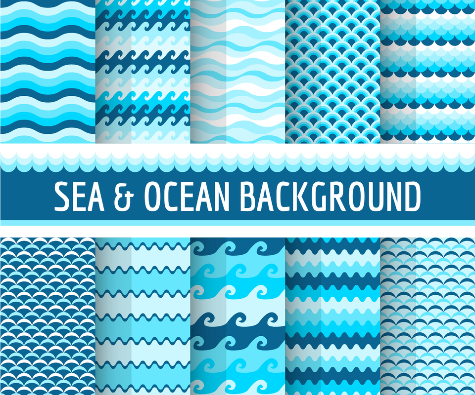 10 Sea Ocean patterns.Vector Seamless Texture Patterns, EPS File.