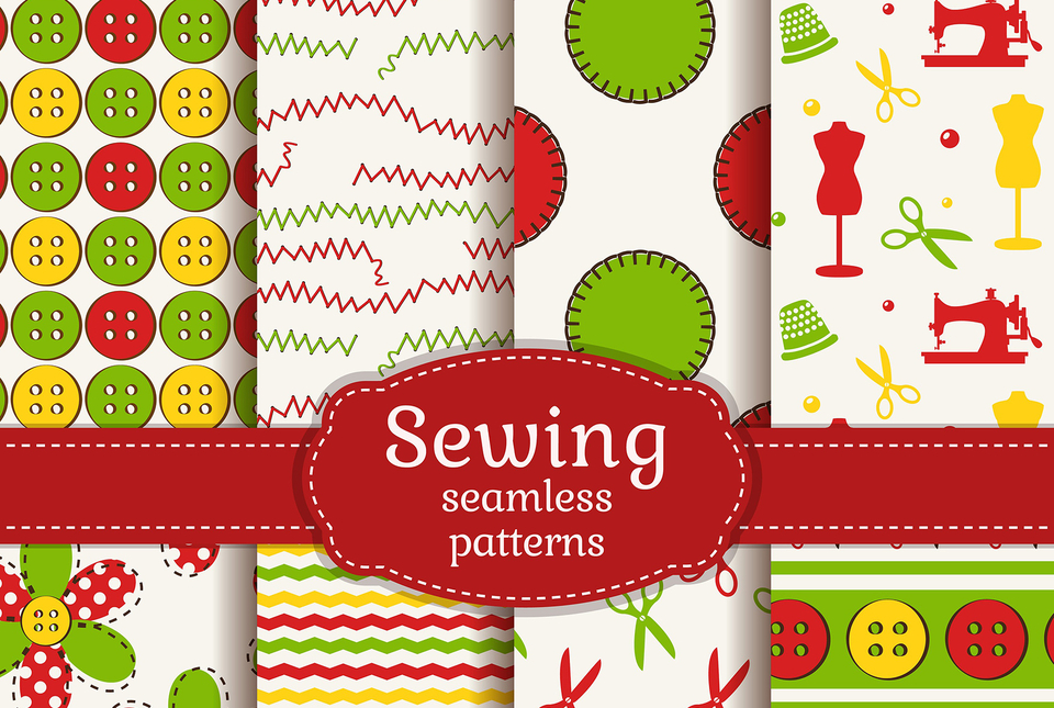 8 Sewing patterns, vector Seamless Texture, EPS File.