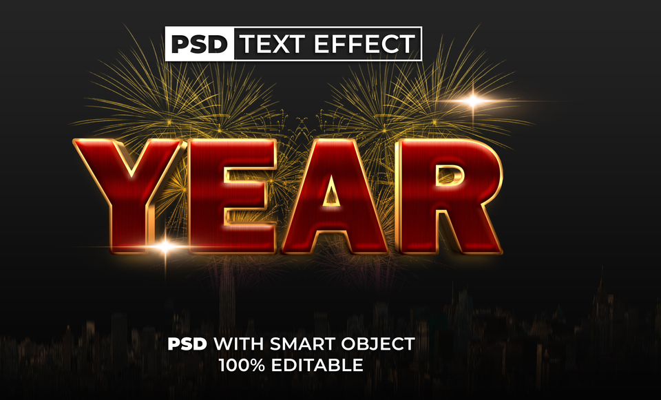 3D Year PSD Fully Editable Text Effect. Layer Style PSD Mockup Template