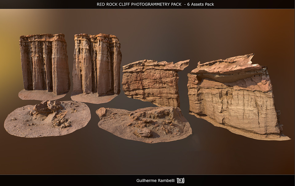 Red Rock Cliff Photogrammetry assets-6 Assets Pack