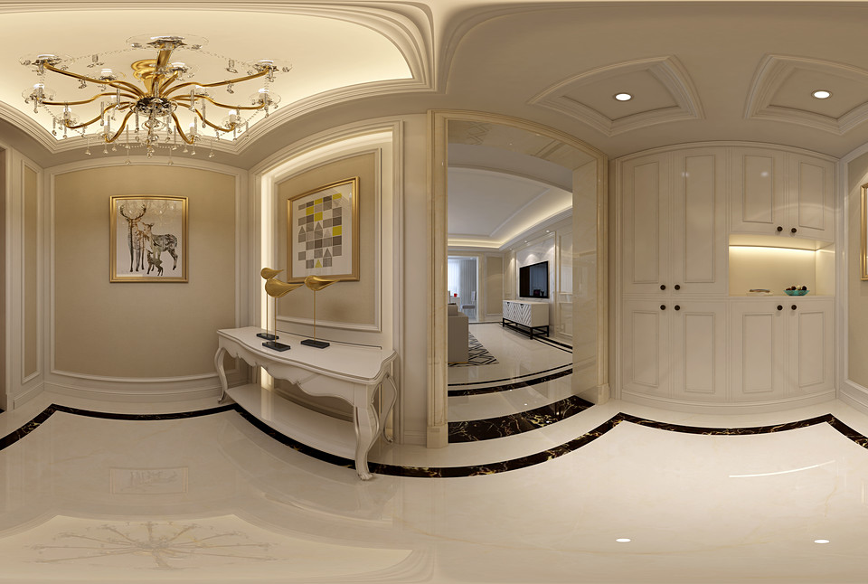 Panoramic neo-classical family entrance corridor