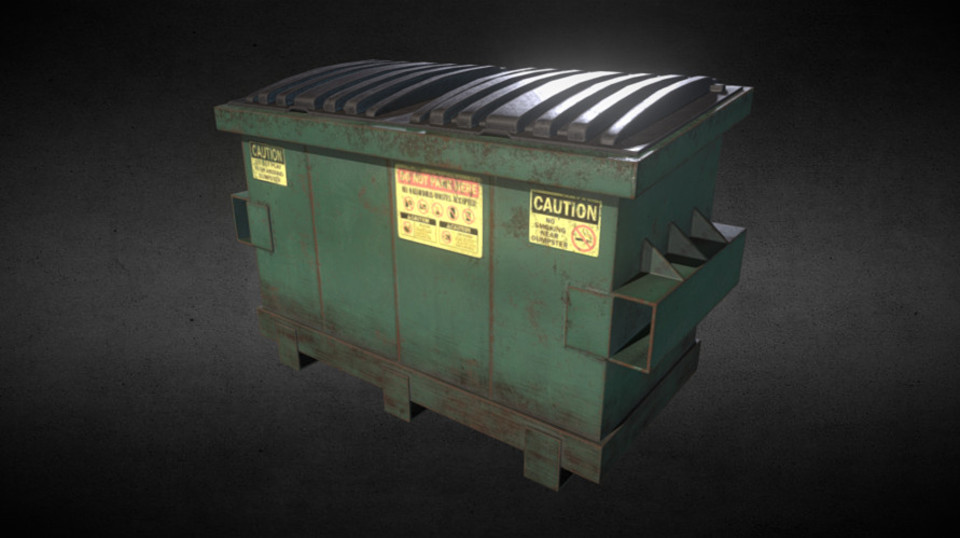 Lowpoly PBR Rusty Dumpster and Trashbag