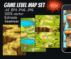 Game Level Map with 5 Different Worlds