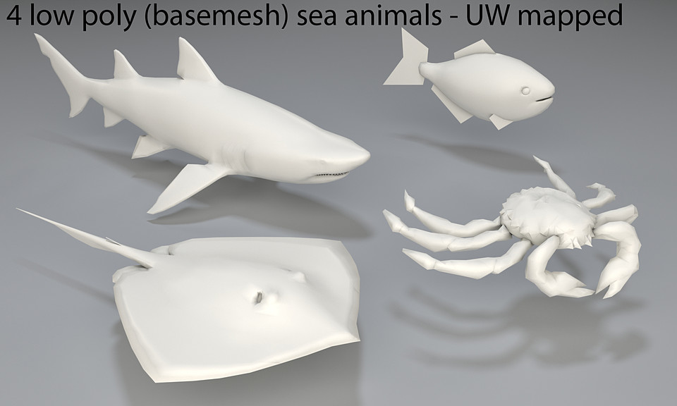 Sea Animals - 4 pieces-low poly-part 3