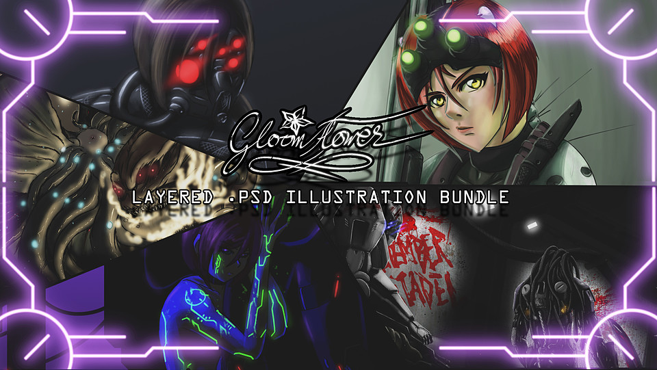 Gloom Flower layered PSD illustration bundle