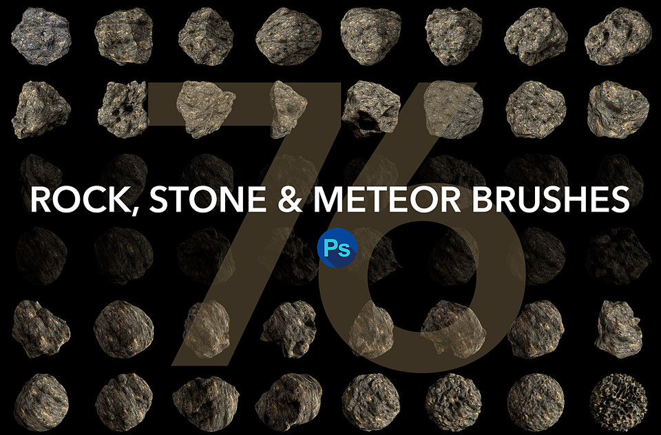 76 Rock,Stone and Meteor Brushes for Photoshop