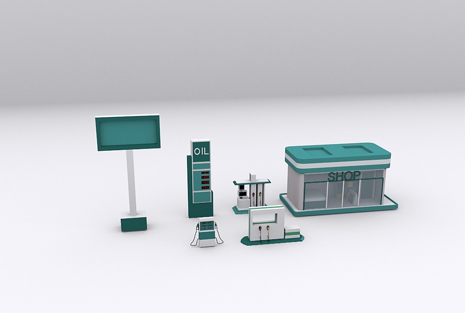 Low poly Service Station Assets pack