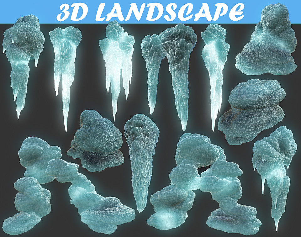 Low poly Realistic Ice Cave Rock Modular Pack