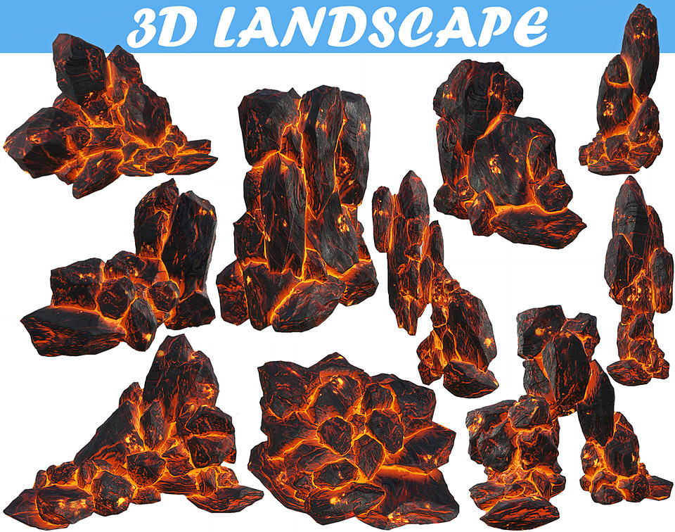 Low poly Realistic Lava Block Modular Pack