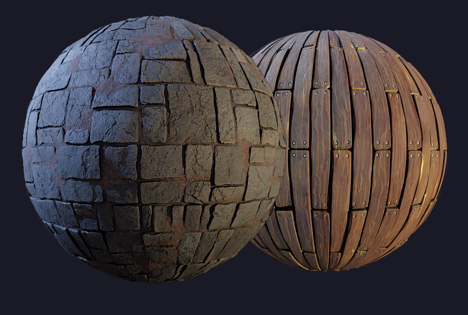 Stylized Stone Tile and Wood Plank Smart Materials