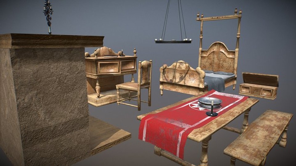 Medieval Bedroom Asset Pack Low-poly 3D model