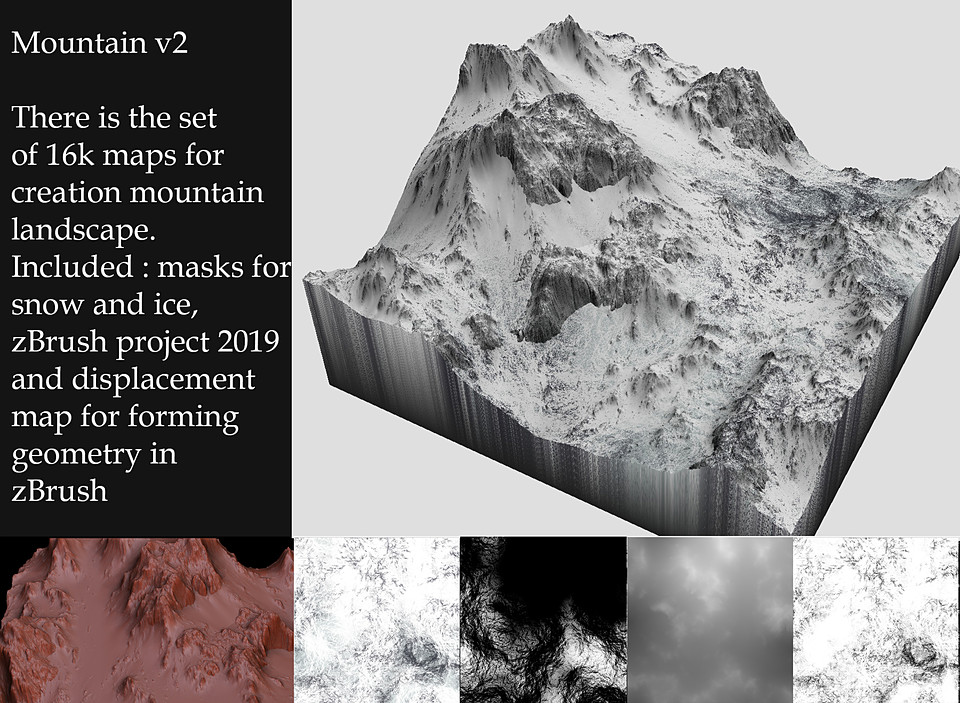 Set of maps for creation mountain landscape