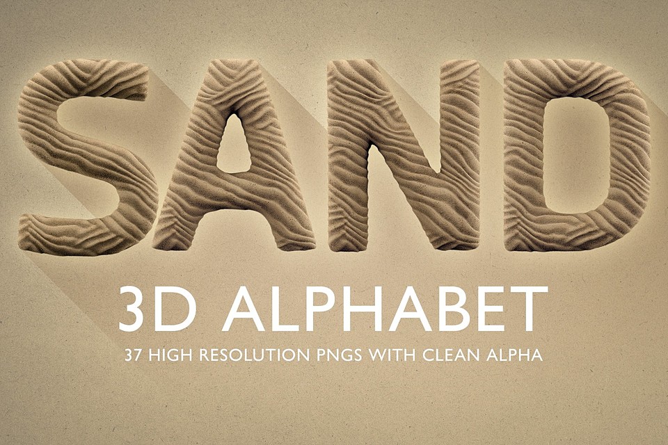 3D Render Set of Sand Alphabet