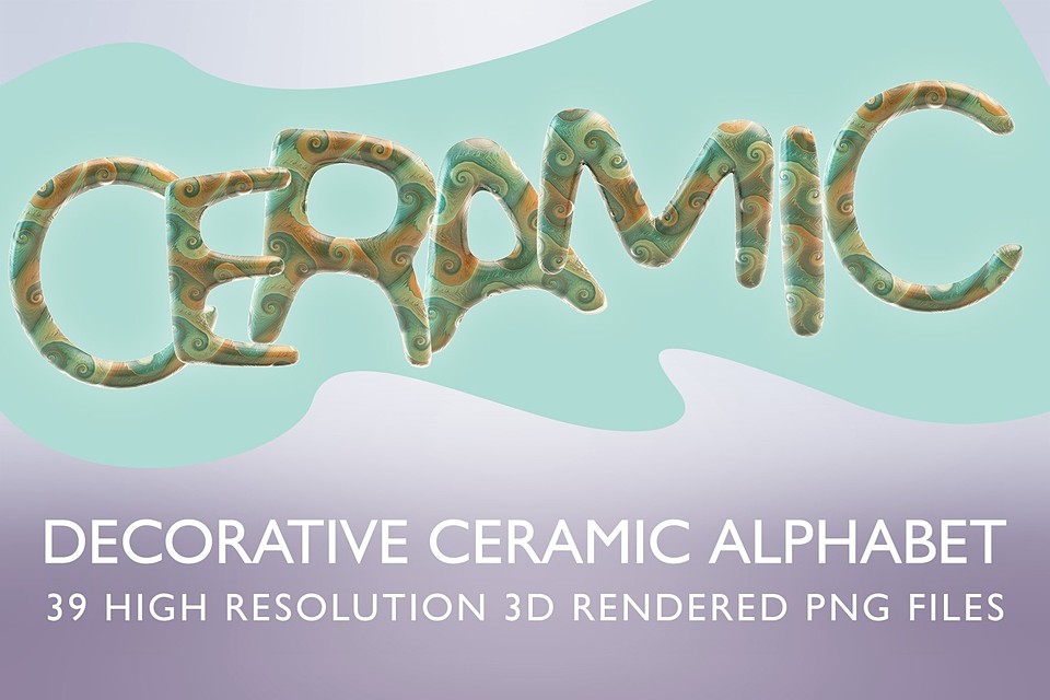 Decorative Ceramic Alphabet 3D Render Set