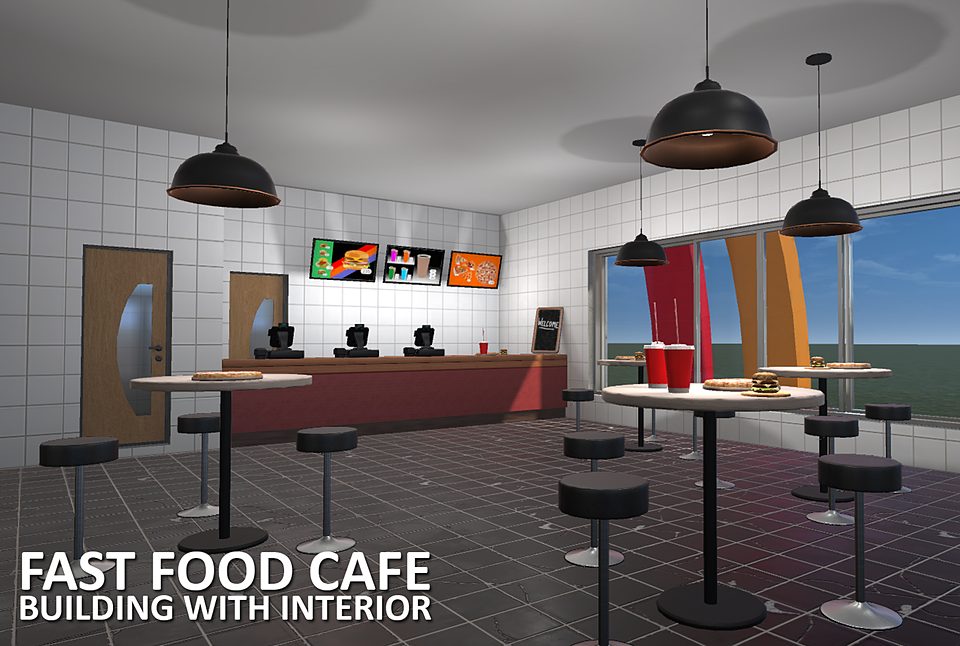 Fast Food Cafe - building with interior