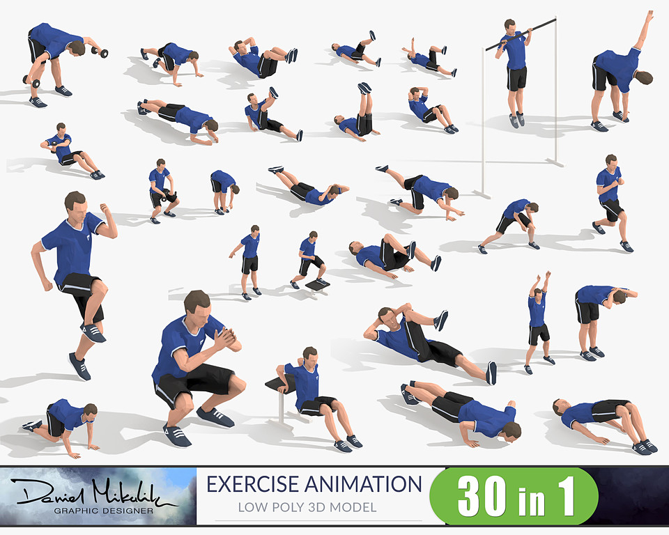Exercise Animations Bundle Low-poly 3D model