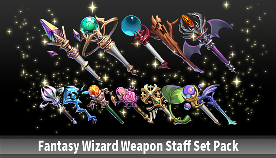 Fantasy Wizard Weapon Staff Set Pack